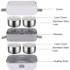 Portable Self Cooking Electric Lunch Box, Mini Rice Cooker, 2 Layers 4 Stainless Steel Steamer Food Insulation Lunch Box for Home Office Dormitory Travel Outdoor Kitchen Cook Raw Food, 2L/110V/200W