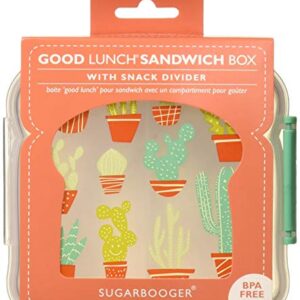 SugarBooger Good Lunch Sandwich Box, Cactus, 1 Count (Pack of 1)