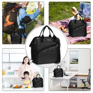 Lunch Bag with Leak Proof Material, Insulated Lunch Box for women/men, Tote Cooler Bag for Work/Picnic/Hiking/Beach/Fishing (Quilted Black)