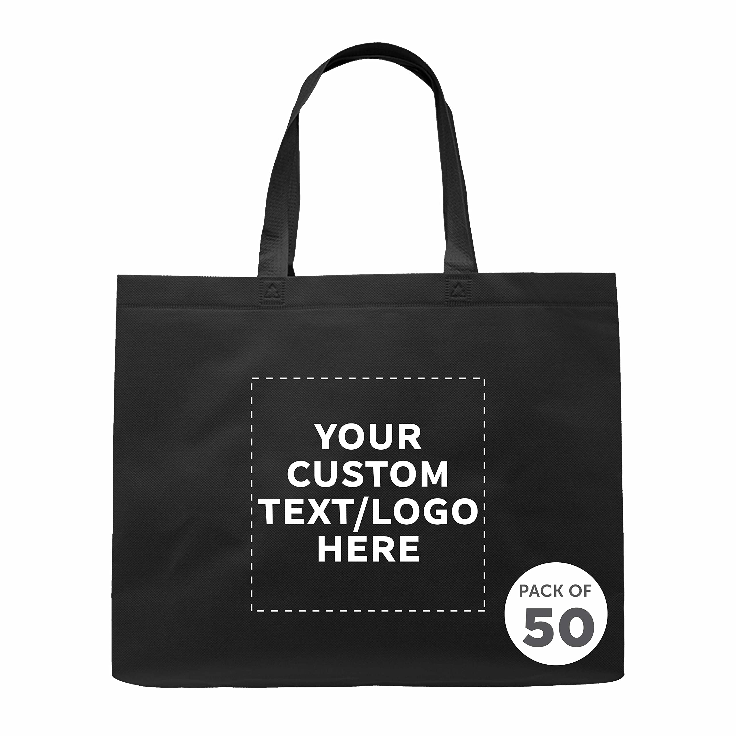 DISCOUNT PROMOS Custom Jumbo Sized Tote Bags Set of 50, Personalized Bulk Pack - Reusable Grocery Bags, Shopping Bags, Promotional Item Totes for Women - Black