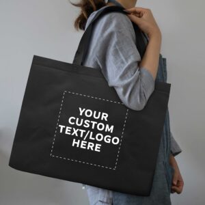 DISCOUNT PROMOS Custom Jumbo Sized Tote Bags Set of 50, Personalized Bulk Pack - Reusable Grocery Bags, Shopping Bags, Promotional Item Totes for Women - Black