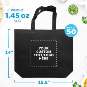 DISCOUNT PROMOS Custom Jumbo Sized Tote Bags Set of 50, Personalized Bulk Pack - Reusable Grocery Bags, Shopping Bags, Promotional Item Totes for Women - Black