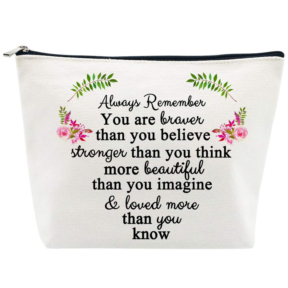 Inspirational Gifts for Women Birthday Friendship Gifts You are Braver Stronger Beautiful Loved Makeup Bag Personalized Gifts Thank You Gifts for Teacher Nurse Coworker Going Away Gifts for Christmas