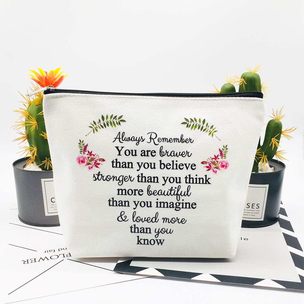 Inspirational Gifts for Women Birthday Friendship Gifts You are Braver Stronger Beautiful Loved Makeup Bag Personalized Gifts Thank You Gifts for Teacher Nurse Coworker Going Away Gifts for Christmas