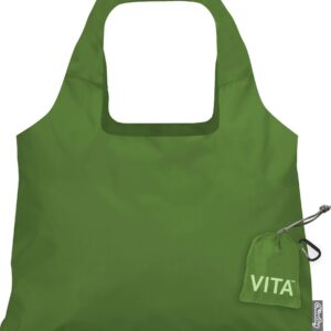 ChicoBag VITA Reusable Shopping Bag with Attached Pouch and Carabiner Clip, Compact, Designer Shoulder Tote, Pale Green