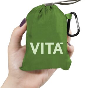 ChicoBag VITA Reusable Shopping Bag with Attached Pouch and Carabiner Clip, Compact, Designer Shoulder Tote, Pale Green