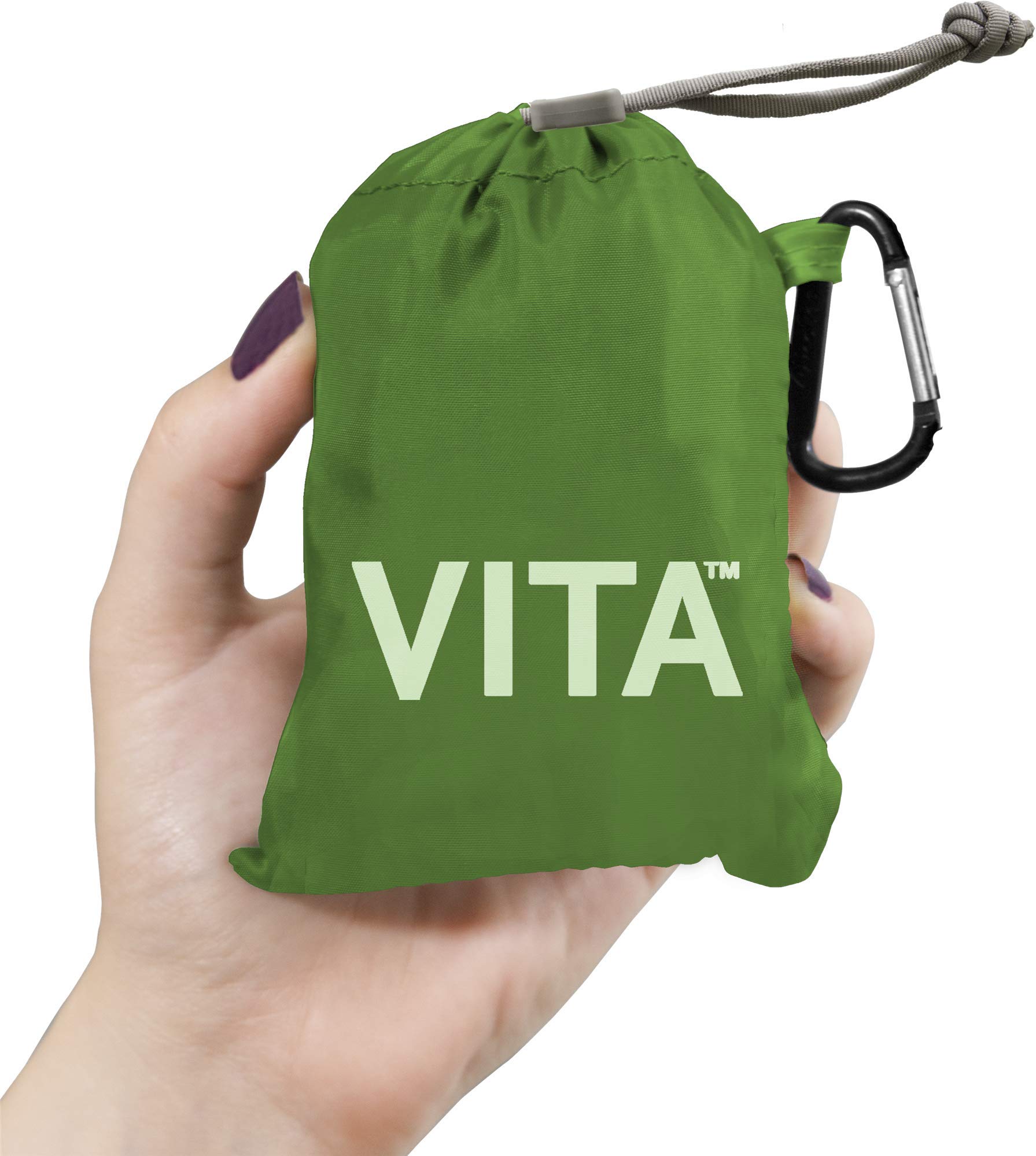 ChicoBag VITA Reusable Shopping Bag with Attached Pouch and Carabiner Clip, Compact, Designer Shoulder Tote, Pale Green