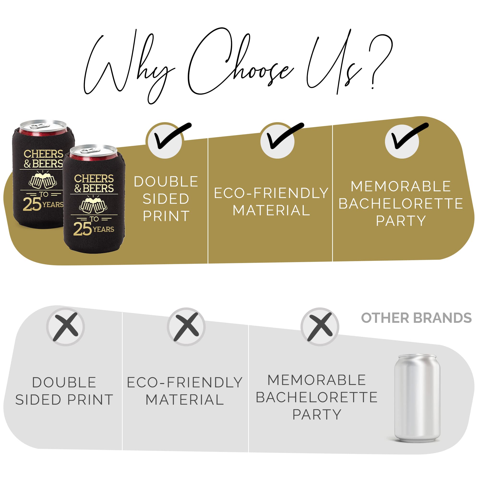 Cheers & Beers to 25 Years Can Coolers 25th Birthday Party Coolies, Set of 12, Black and Gold Can Coolers, Perfect for Birthday Parties, Birthday Decorations