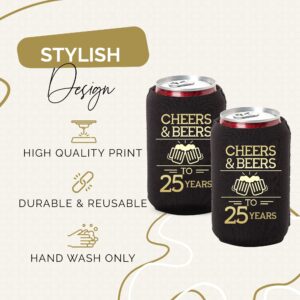 Cheers & Beers to 25 Years Can Coolers 25th Birthday Party Coolies, Set of 12, Black and Gold Can Coolers, Perfect for Birthday Parties, Birthday Decorations