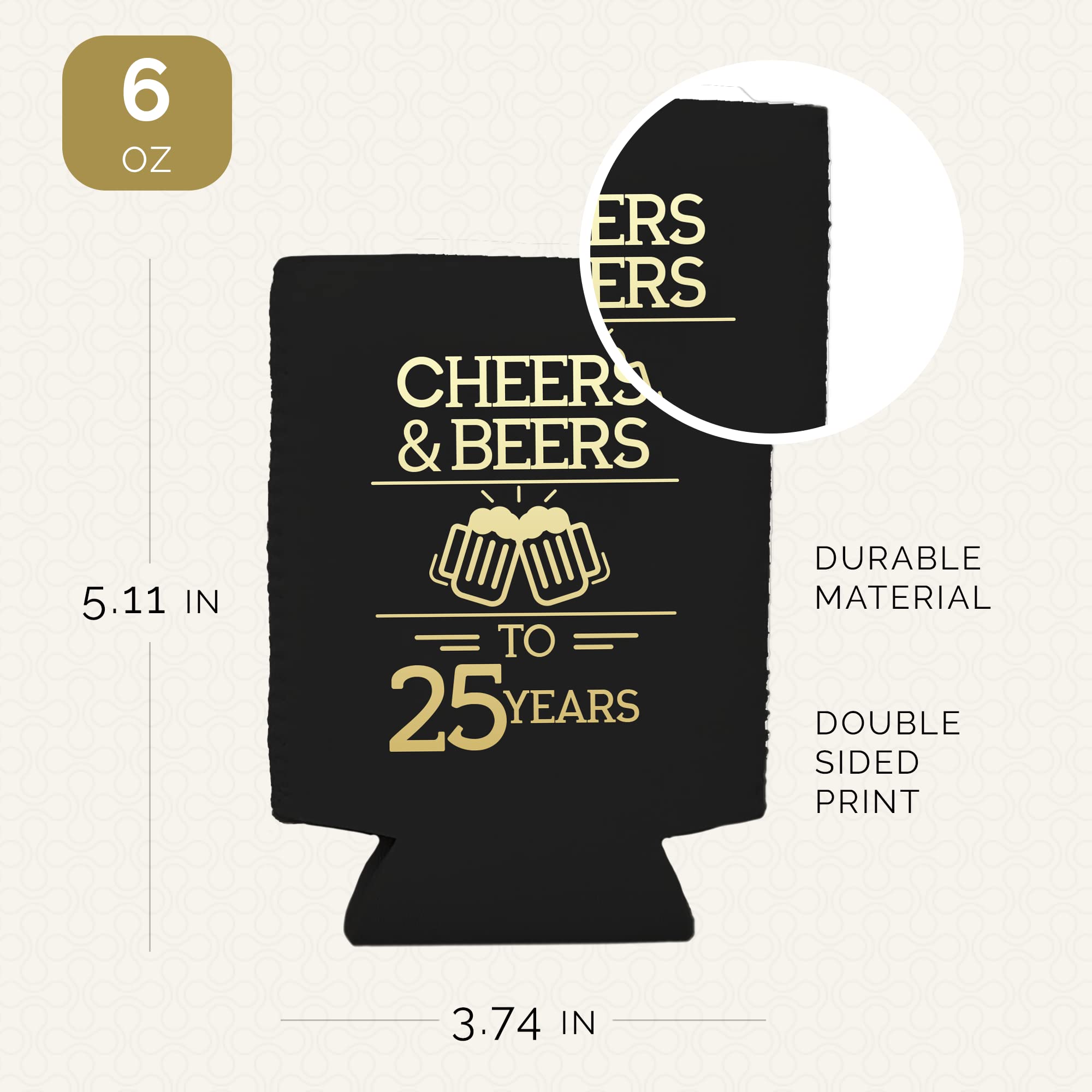 Cheers & Beers to 25 Years Can Coolers 25th Birthday Party Coolies, Set of 12, Black and Gold Can Coolers, Perfect for Birthday Parties, Birthday Decorations