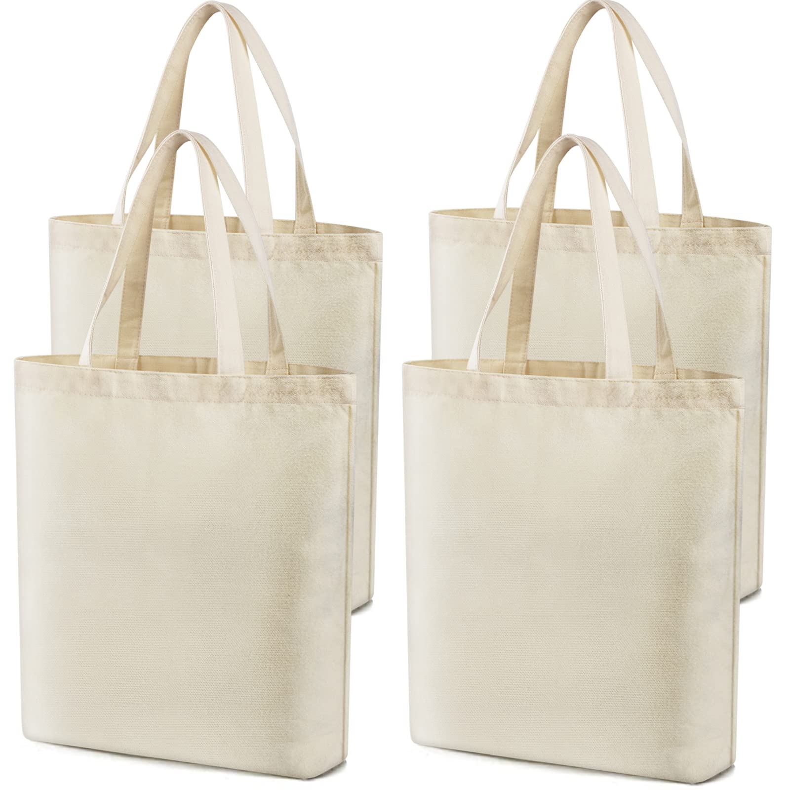 Veyist 4 Pcs Reusable Large Canvas Tote Bags, Blank Multi-purpose Canvas Bags, Suitable for DIY Project, Grocery Bags, Shopping Bags, Book Bags, Gift Bags. Cotton bags. (Size: 15.7''x15.7''x4.7'')