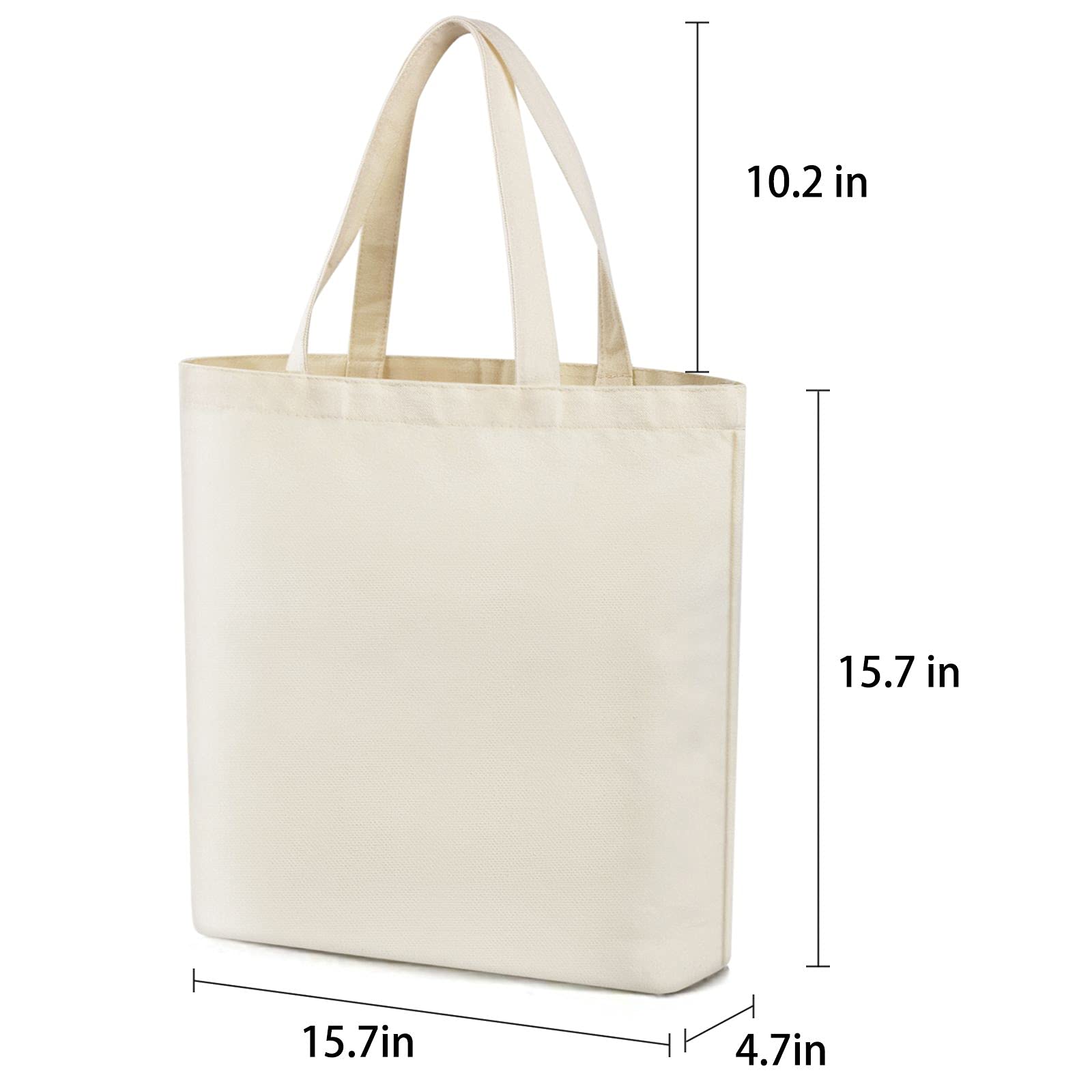 Veyist 4 Pcs Reusable Large Canvas Tote Bags, Blank Multi-purpose Canvas Bags, Suitable for DIY Project, Grocery Bags, Shopping Bags, Book Bags, Gift Bags. Cotton bags. (Size: 15.7''x15.7''x4.7'')