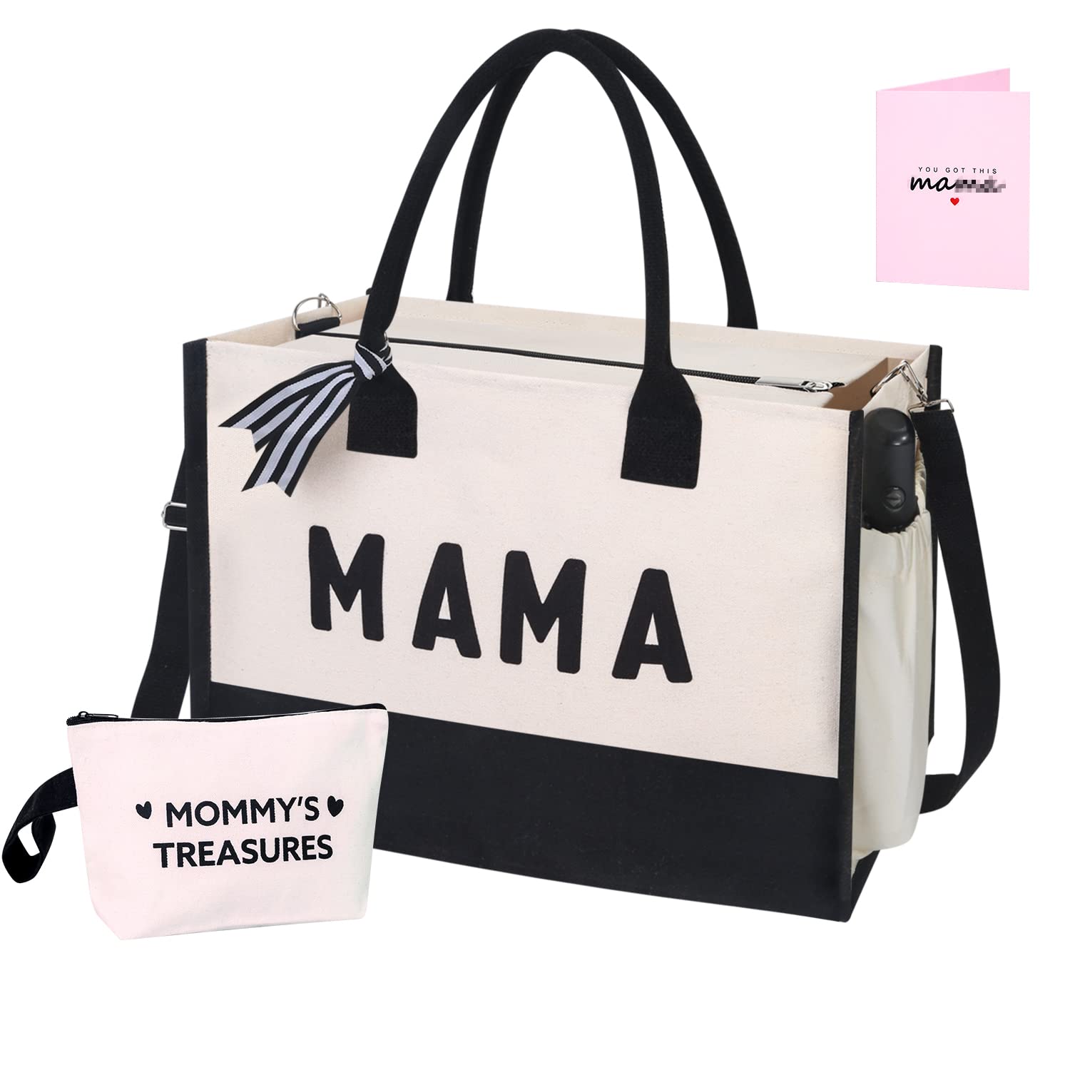 MAMA Tote Bag Mothers Day Gifts for New Mom, Pregnant Women, Canvas Mommy Bag with Zipper, Hospital Bag Essentials for Labor and Delivery, Pregnancy Gifts for Expecting First Time Mom