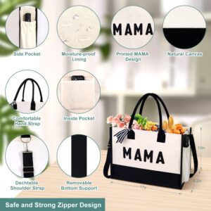 MAMA Tote Bag Mothers Day Gifts for New Mom, Pregnant Women, Canvas Mommy Bag with Zipper, Hospital Bag Essentials for Labor and Delivery, Pregnancy Gifts for Expecting First Time Mom