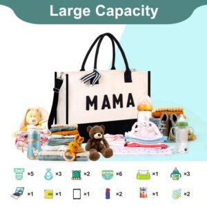 MAMA Tote Bag Mothers Day Gifts for New Mom, Pregnant Women, Canvas Mommy Bag with Zipper, Hospital Bag Essentials for Labor and Delivery, Pregnancy Gifts for Expecting First Time Mom