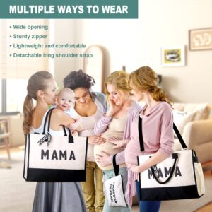 MAMA Tote Bag Mothers Day Gifts for New Mom, Pregnant Women, Canvas Mommy Bag with Zipper, Hospital Bag Essentials for Labor and Delivery, Pregnancy Gifts for Expecting First Time Mom