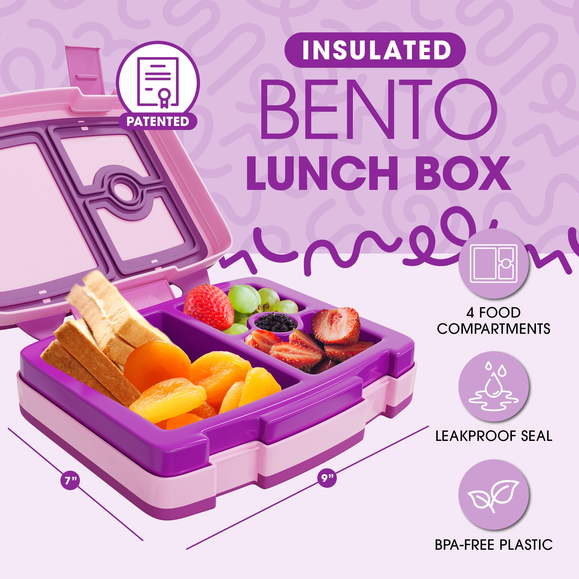 LUNCHART Lunch Box for Kids - Insulated Bento Lunch Box with Art Inserts and Cooler Compartment for Ice Packs - Dishwasher Safe, Removable Tray - Mess-Free Lunch Containers for Kids