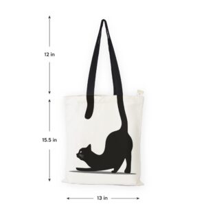 Mellow Buff Cotton Silhoutte Tote Bag Shopping Bag, Extra strong Zip With Inner Pocket, Reusable - Set of 1 | Cat Design Printed