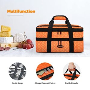 Maelstrom Insulated Casserole Carrier For Hot or Cold Food,Expandable Lasagna Lugger Tote,Collapsible Leakproof Large Food Buds,Portable Tote For Party,Picnic,Camping,Vibrant Orange