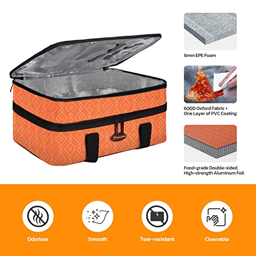 Maelstrom Insulated Casserole Carrier For Hot or Cold Food,Expandable Lasagna Lugger Tote,Collapsible Leakproof Large Food Buds,Portable Tote For Party,Picnic,Camping,Vibrant Orange