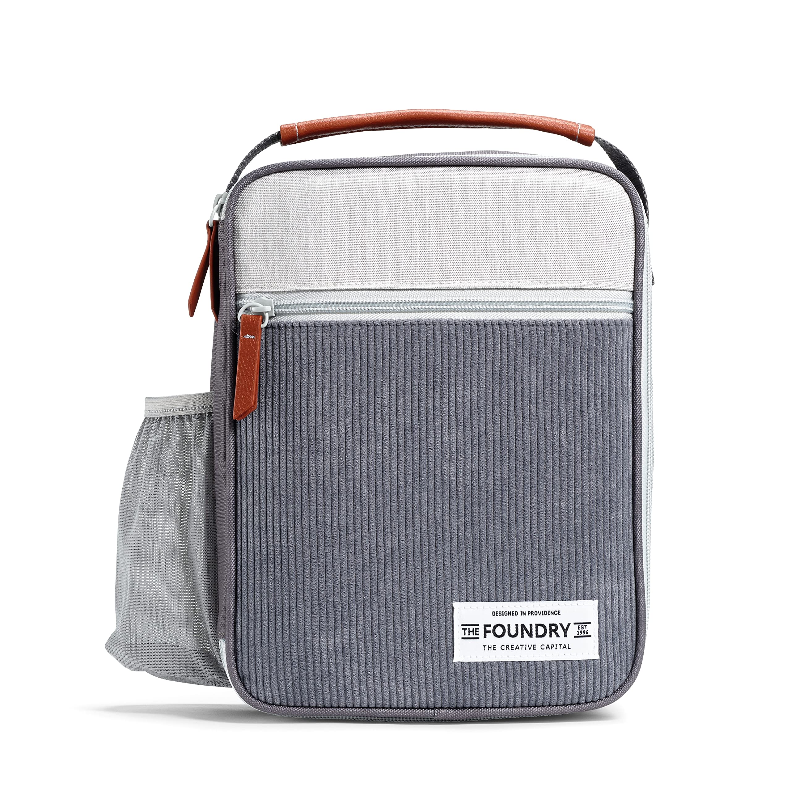 Fit & Fresh Insulated Lunch Box for Kids, Unisex, Polyester, Charcoal, 10" x 8.25" x 4", with Side Pocket and Front Zip