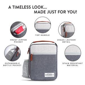 Fit & Fresh Insulated Lunch Box for Kids, Unisex, Polyester, Charcoal, 10" x 8.25" x 4", with Side Pocket and Front Zip