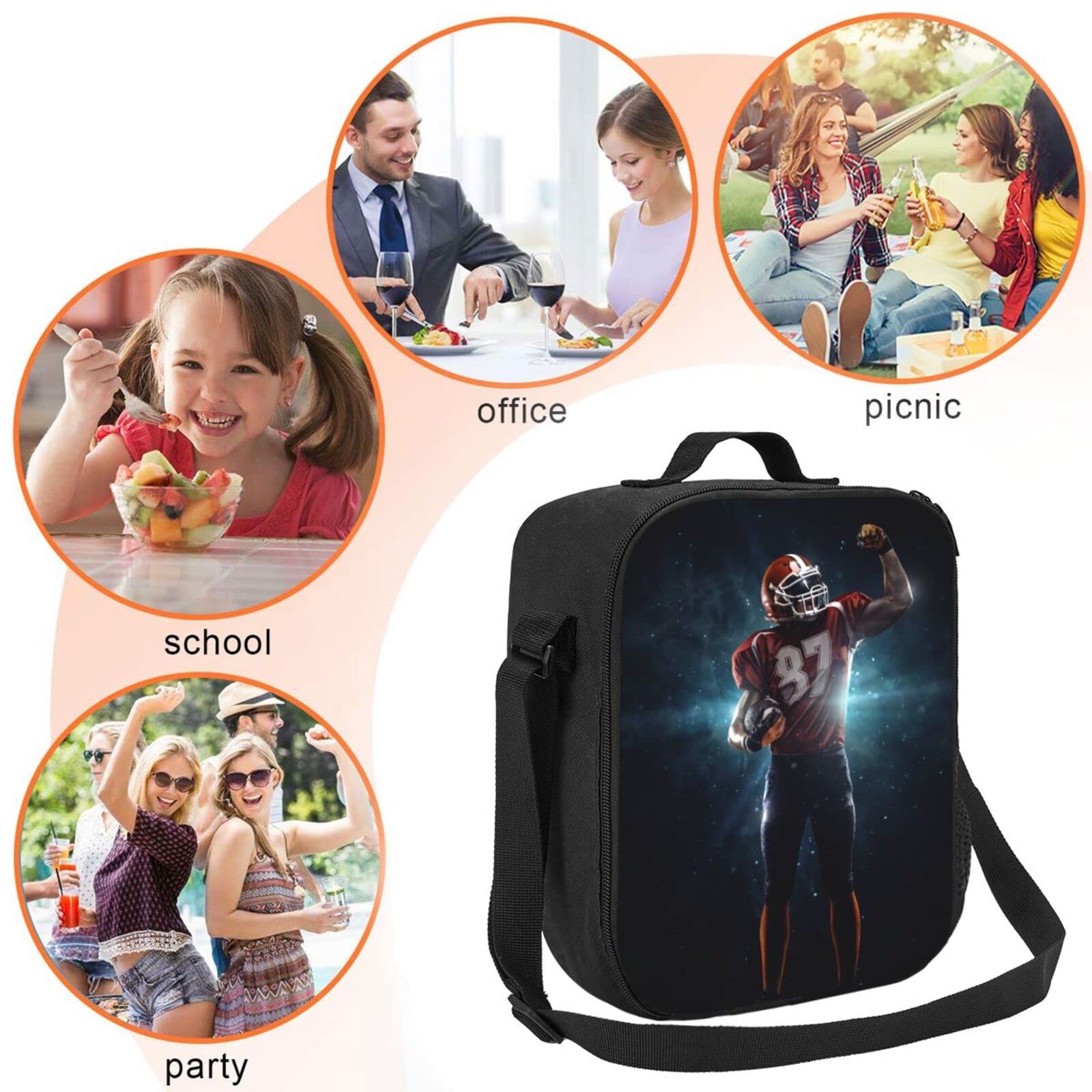 ZHXR Insulated Durable Lunch Box with Shoulder Strap, Kids/Adult Fire And Water Soccer School Lunch Bag, Lunch Tote Box Bag for Office/School/Picnic/Beach