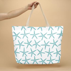 Tote Bag Makeup Bag Starfish Decor Beach Bag Ocean Sea Animals Starfish Story Birthday Christmas Gifts for Women Girls Best Friend Sister Waterproof Tote Bag with Zipper Cosmetic Bag Set of 2