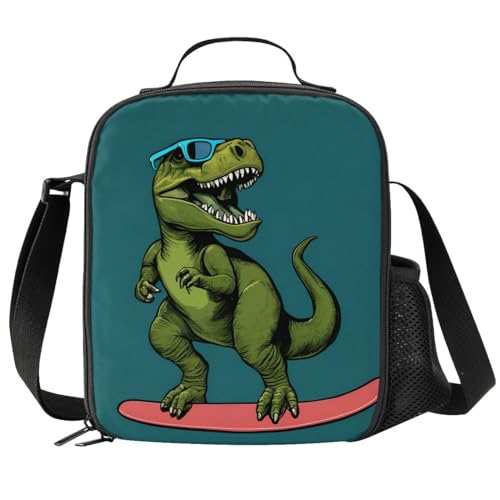 PrelerDIY Surfing Dinosaur Lunch Box Insulated Meal Bag Lunch Bag Food Container for Boys Girls School Travel Picnic