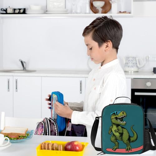 PrelerDIY Surfing Dinosaur Lunch Box Insulated Meal Bag Lunch Bag Food Container for Boys Girls School Travel Picnic