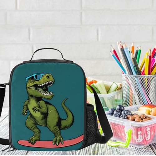 PrelerDIY Surfing Dinosaur Lunch Box Insulated Meal Bag Lunch Bag Food Container for Boys Girls School Travel Picnic