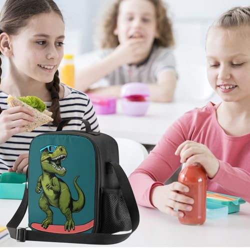 PrelerDIY Surfing Dinosaur Lunch Box Insulated Meal Bag Lunch Bag Food Container for Boys Girls School Travel Picnic