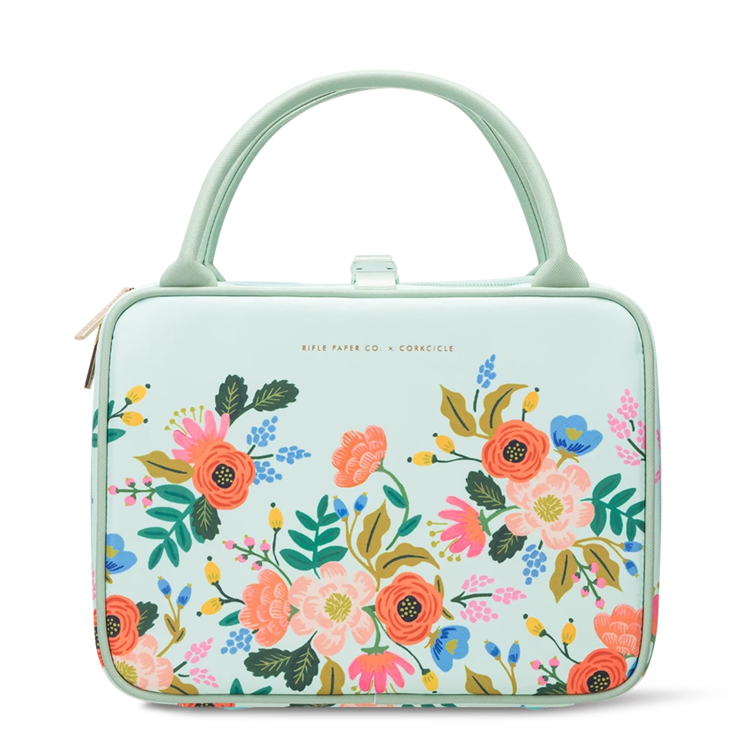 Corkcicle & Rifle Paper Co. Baldwin Boxer Cooler Lunch Box, Water Resistant Insulated Bag, Perfect for Traveling with Wine, Beer, Ice Packs, and Lunches, Mint Lively Floral, Back to School