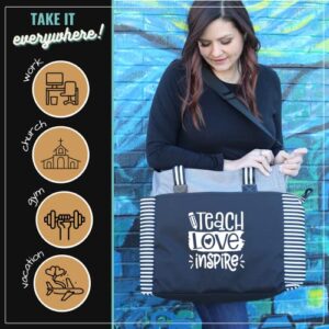 Brooke & Jess Designs Teach Love Inspire Gray Teacher Laptop Tote Bag for Work, Travel - Best Teacher Appreciation Day Gift, Birthday