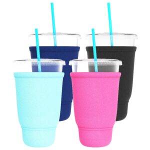 tahoebay iced coffee sleeves (4-pack) fits large drive-thru cups - insulated holders for cold drinks, boba tea, shakes, juice (multicolor)