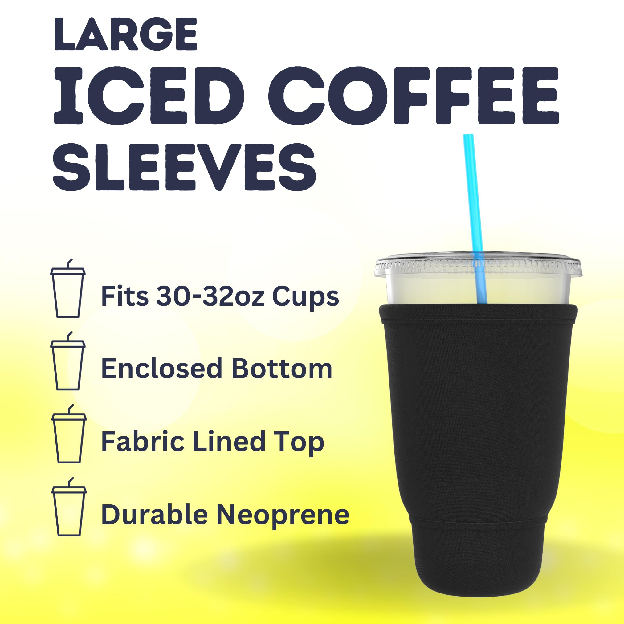 TahoeBay Iced Coffee Sleeves (4-Pack) Fits Large Drive-Thru Cups - Insulated Holders for Cold Drinks, Boba Tea, Shakes, Juice (Multicolor)