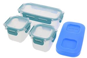 rubbermaid lunch blox snack kit - lunch box food containers - comes with 1 ice pack, 2 small, and 1 long container - great for kids snacks, school lunches, and adult meal prep - blue