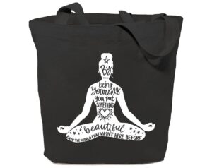 gxvuis yoga canvas tote bag for women namaste meditation reusable grocery shoulder shopping bags motivational girl power black