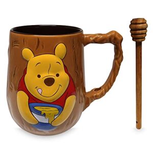 Disney Ceramic Wood finish Drinking Cup, Winnie the Pooh Mug and Honey Dipper Set, 25. Ounces