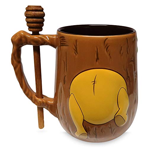 Disney Ceramic Wood finish Drinking Cup, Winnie the Pooh Mug and Honey Dipper Set, 25. Ounces