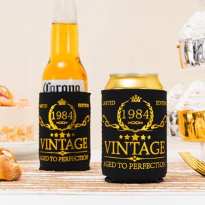 Crisky Vintage 1984 Can Coolers 40th Birthday Beer Sleeve Party Favor 40th Birthday Decoarions Black and Gold, Can Insulated Covers Neoprene Coolers for Soda, Beer, Beverage 12 pcs