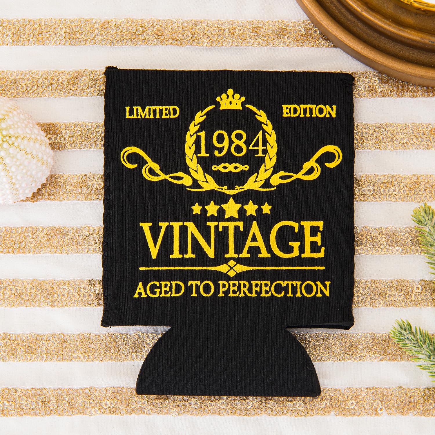 Crisky Vintage 1984 Can Coolers 40th Birthday Beer Sleeve Party Favor 40th Birthday Decoarions Black and Gold, Can Insulated Covers Neoprene Coolers for Soda, Beer, Beverage 12 pcs