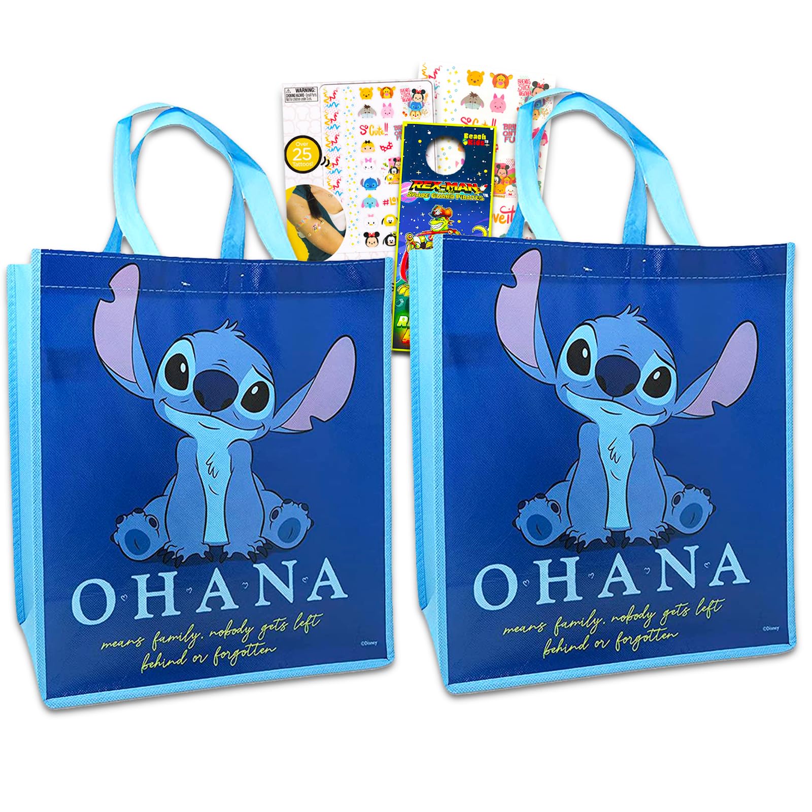 Disney Stitch Tote Bag Bundle Lilo and Stitch Accessories - 3 Pc Stitch Grocery Bag Set Tsum Tsum Tattoos (Stitch Reusable Bags)