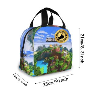 ZDINHNFO Game Lunch Box with Front Pocket, Lunch Bag Tote, Thermal Insulation and Cold Preservation Meal Tote