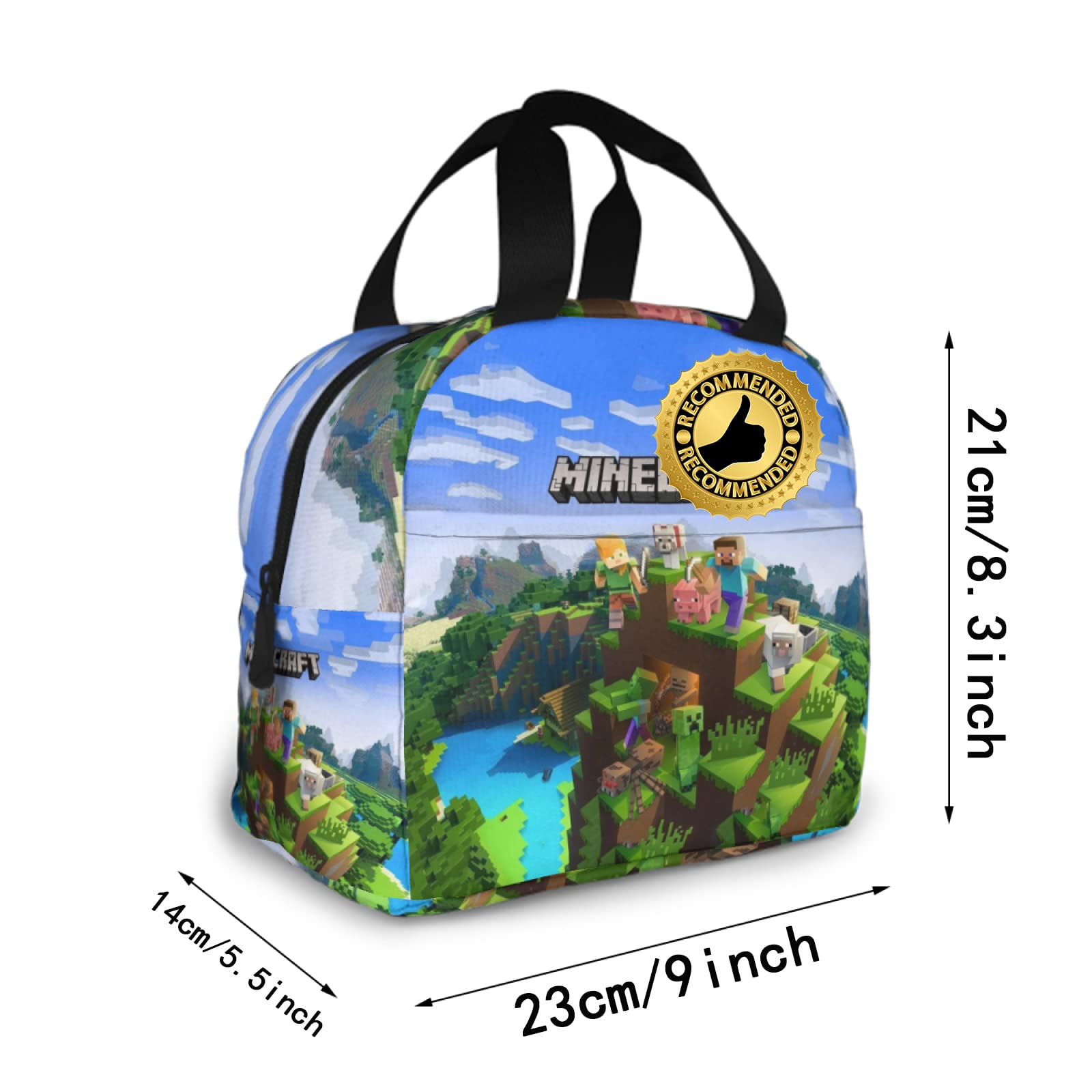 ZDINHNFO Game Lunch Box with Front Pocket, Lunch Bag Tote, Thermal Insulation and Cold Preservation Meal Tote