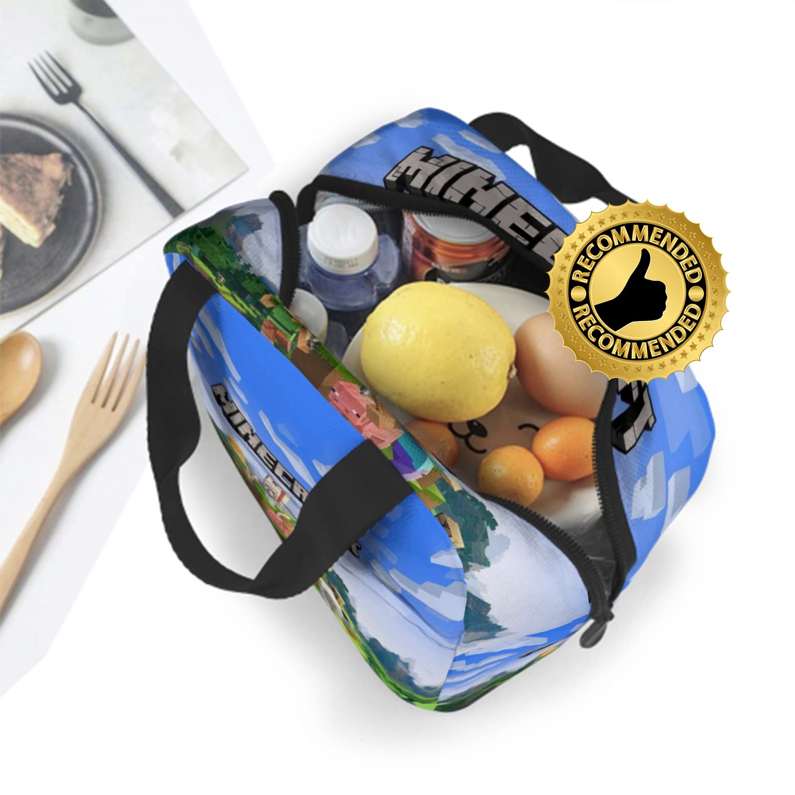 ZDINHNFO Game Lunch Box with Front Pocket, Lunch Bag Tote, Thermal Insulation and Cold Preservation Meal Tote