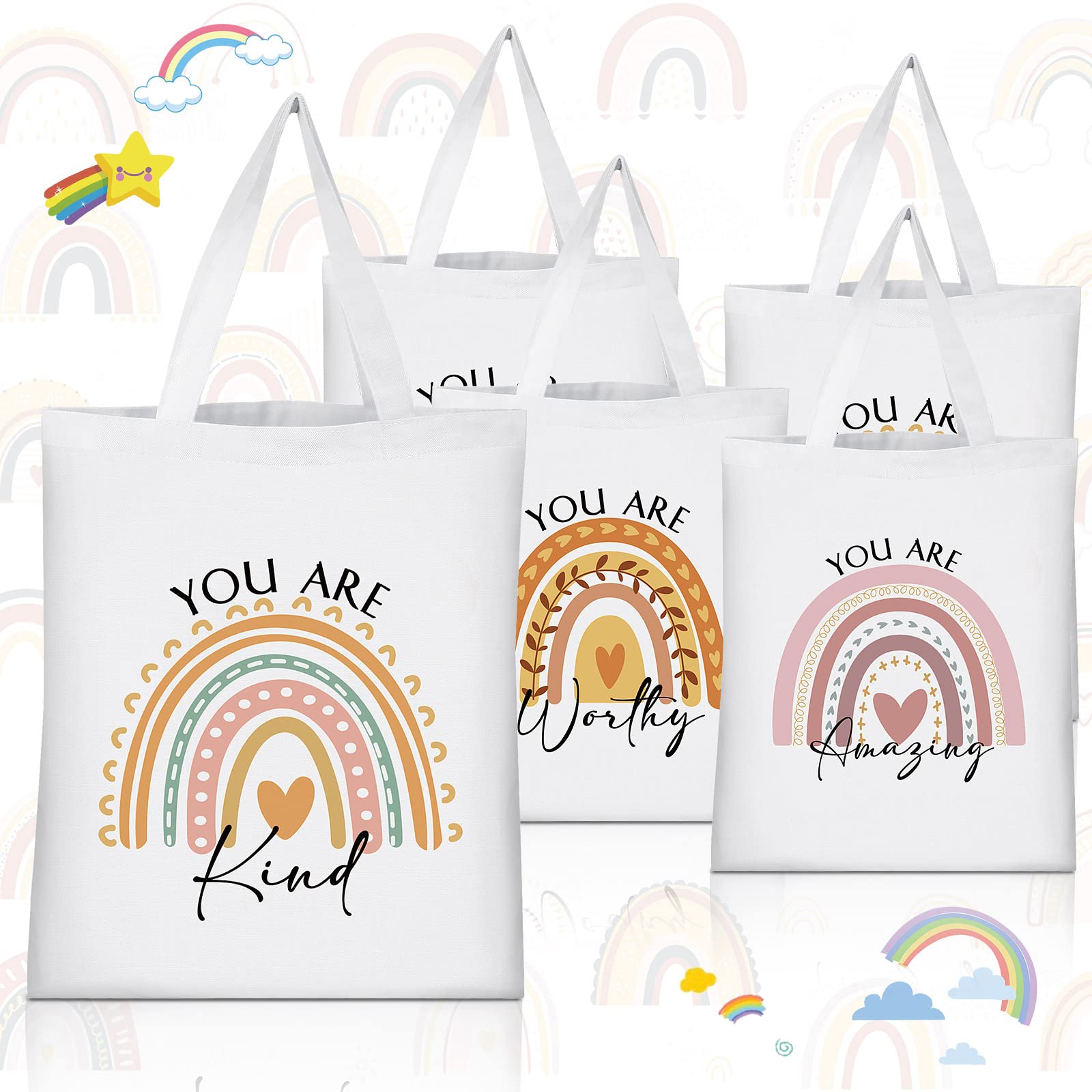 Sieral 10 Pcs Inspirational Canvas Tote Bags Bulk Teacher Tote Bags Employee Coworker Teacher Appreciation Gifts Nurse Rainbow Tote Bags with Zipper Thank You Gifts Christmas Gifts for Teacher Women