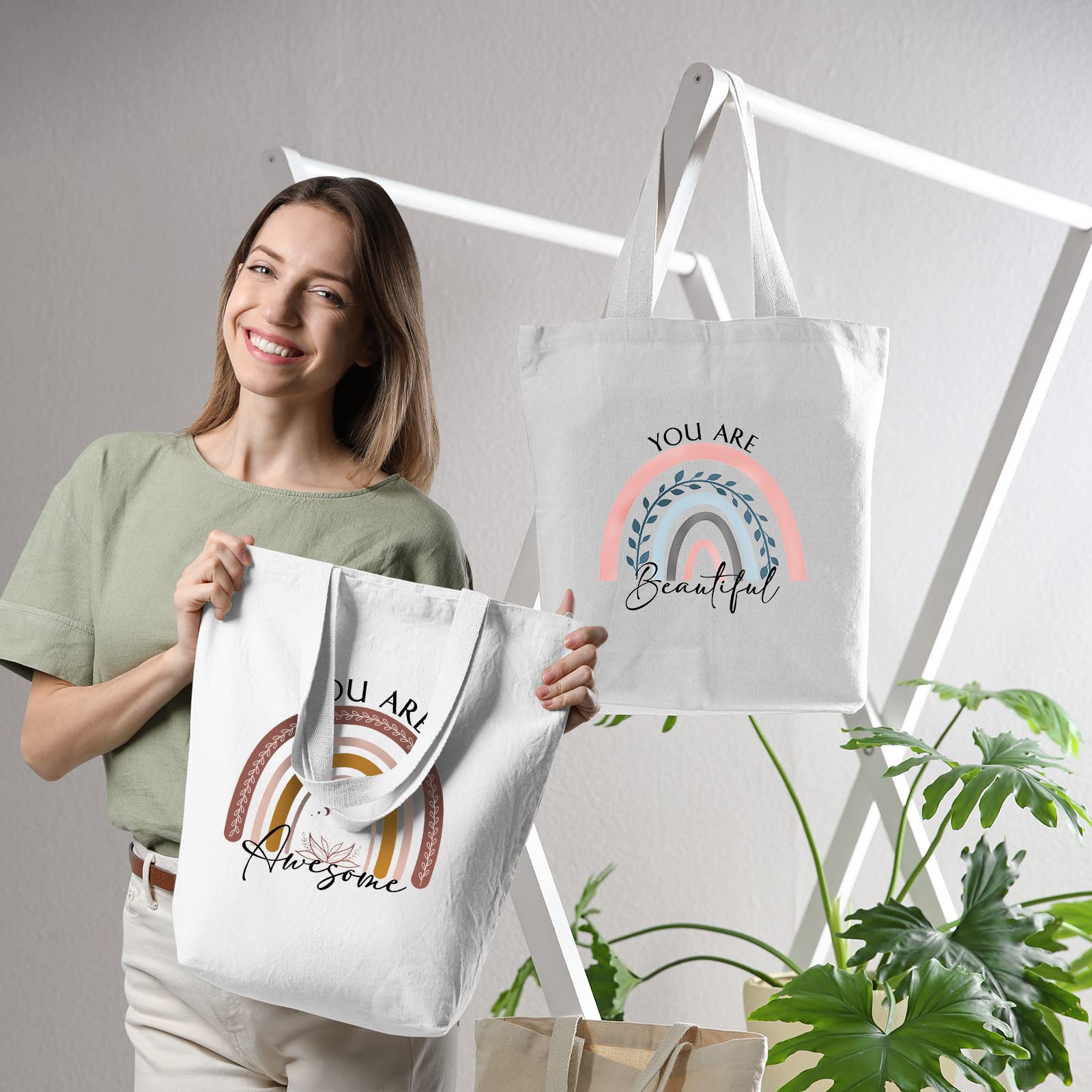 Sieral 10 Pcs Inspirational Canvas Tote Bags Bulk Teacher Tote Bags Employee Coworker Teacher Appreciation Gifts Nurse Rainbow Tote Bags with Zipper Thank You Gifts Christmas Gifts for Teacher Women