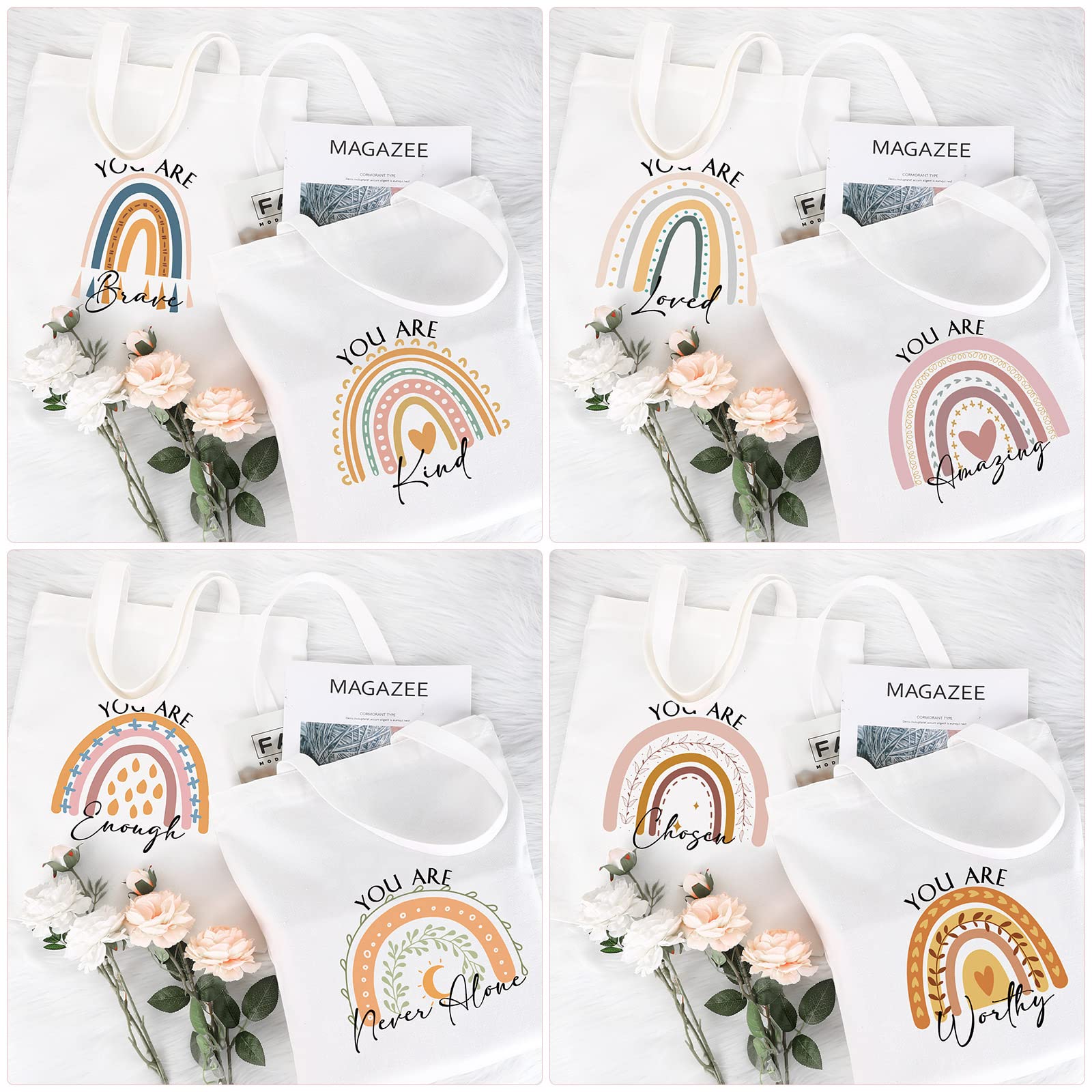 Sieral 10 Pcs Inspirational Canvas Tote Bags Bulk Teacher Tote Bags Employee Coworker Teacher Appreciation Gifts Nurse Rainbow Tote Bags with Zipper Thank You Gifts Christmas Gifts for Teacher Women