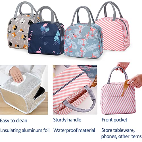 INVODA 4PCS Lunch Bag 4PCS Reusable Portable Lunch Bag Insulated Picnic Bag Cooler and Thermal Lunch Organizer for Work Picnic (4 Patterns)